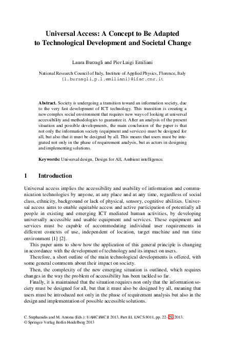 (PDF) Universal Access: A Concept to Be Adapted to Technological ...