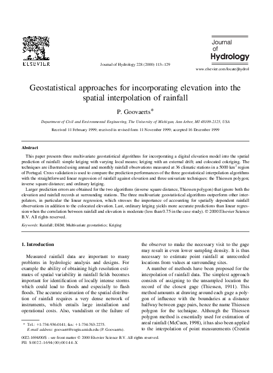 (PDF) Performance comparison of geostatistical algorithms for incorporating elevation into the ...