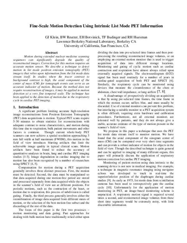 (PDF) Fine-scale motion detection using intrinsic list mode PET information