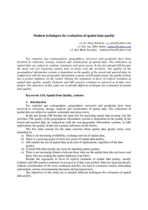 (PDF) Modern techniques for evaluation of spatial data quality