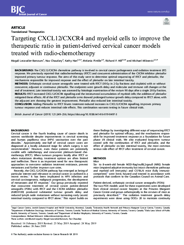 (PDF) Targeting CXCL12/CXCR4 and myeloid cells to improve the therapeutic ratio in patient ...