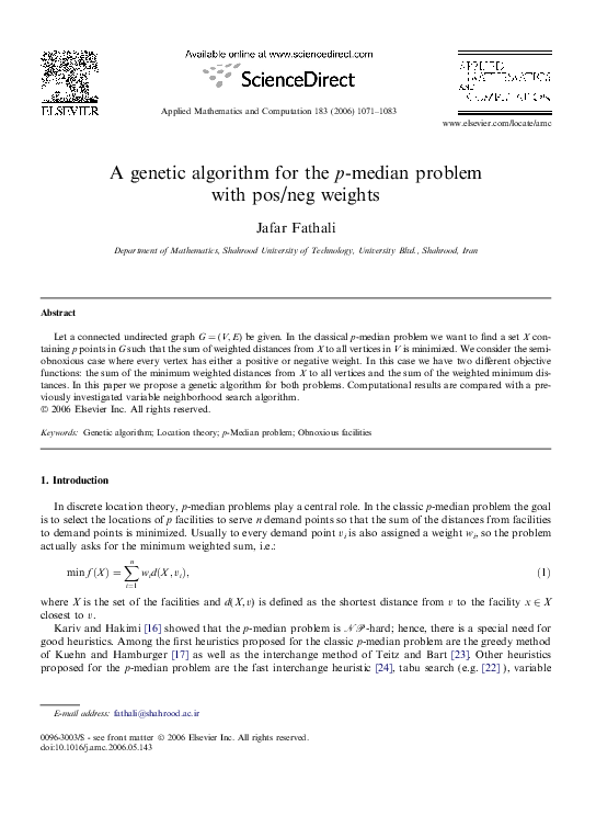 (PDF) A genetic algorithm for the p-median problem with pos/neg weights