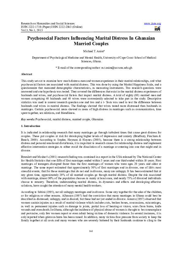 (PDF) Psychosocial Factors Influencing Marital Distress In Ghanaian ...
