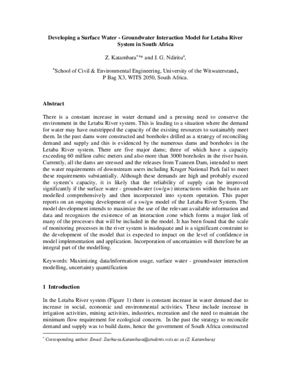 (PDF) Developing a Surface Water-Groundwater Interaction Model for Letaba River System in South ...