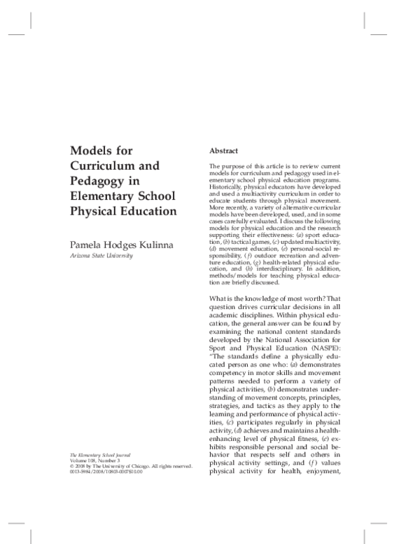 (PDF) Models for Curriculum and Pedagogy in Elementary School Physical ...