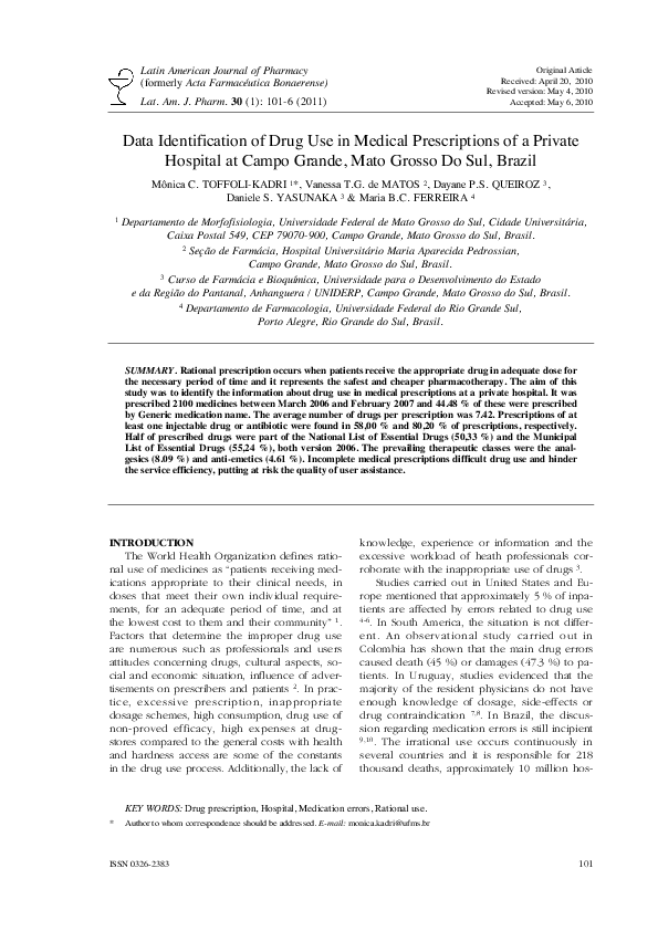 (PDF) Data Identification of Drug Use in Medical Prescriptions of a ...