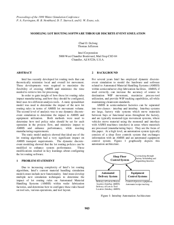 Pdf Modeling Lot Routing Software Through Discrete Event Simulation Chad Dejong 