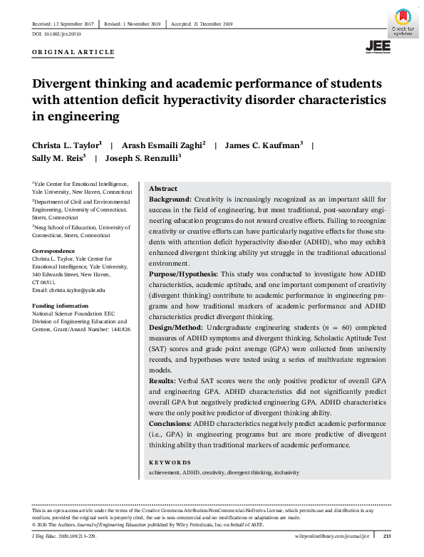 (PDF) Divergent thinking and academic performance of students with attention deficit ...
