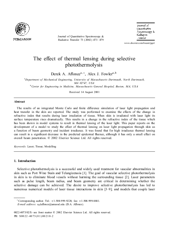 (PDF) The effect of thermal lensing during selective photothermolysis ...