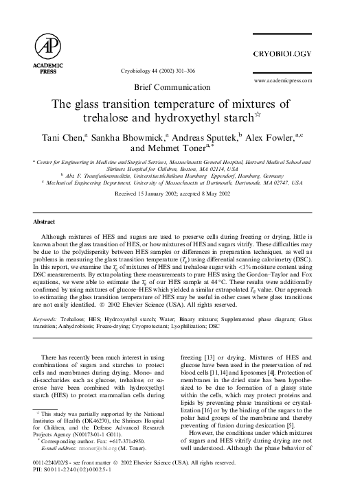(PDF) The glass transition temperature of mixtures of trehalose and ...