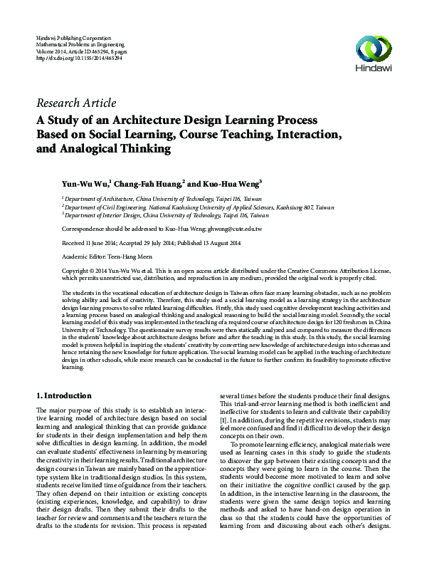(PDF) A Study of an Architecture Design Learning Process Based on ...