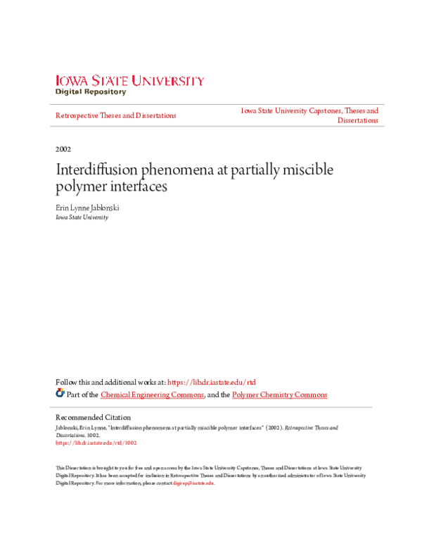 (PDF) Interdiffusion phenomena at partially miscible polymer interfaces
