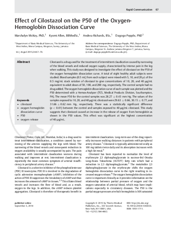 (PDF) Effect of cilostazol on the p50 of the oxygen-hemoglobin ...