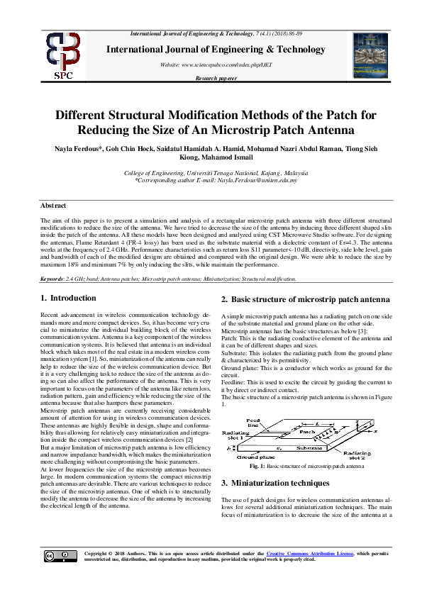 (PDF) Different Structural Modification Methods of the Patch for Reducing the Size of An ...