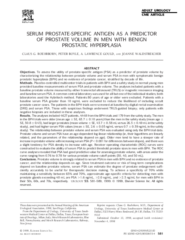 (PDF) Serum prostate-specific antigen as a predictor of prostate volume ...