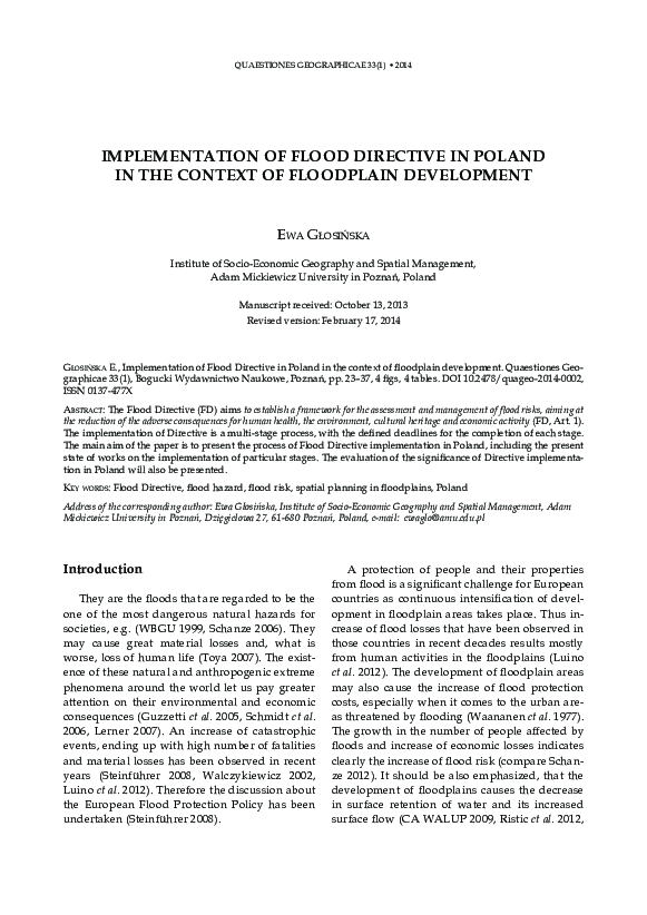 (PDF) Implementation of Flood Directive in Poland in the Context of ...