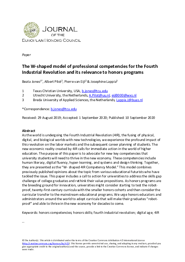 (PDF) The W-shaped model of professional competencies for the Fourth ...