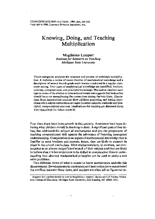 (PDF) Knowing, Doing, and Teaching Multiplication
