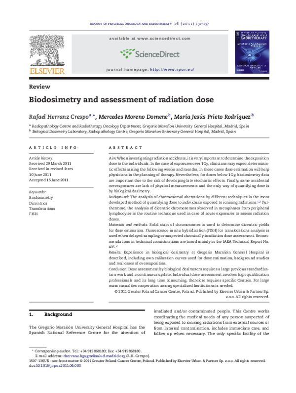 (PDF) Biodosimetry and assessment of radiation dose | Rafael David ...