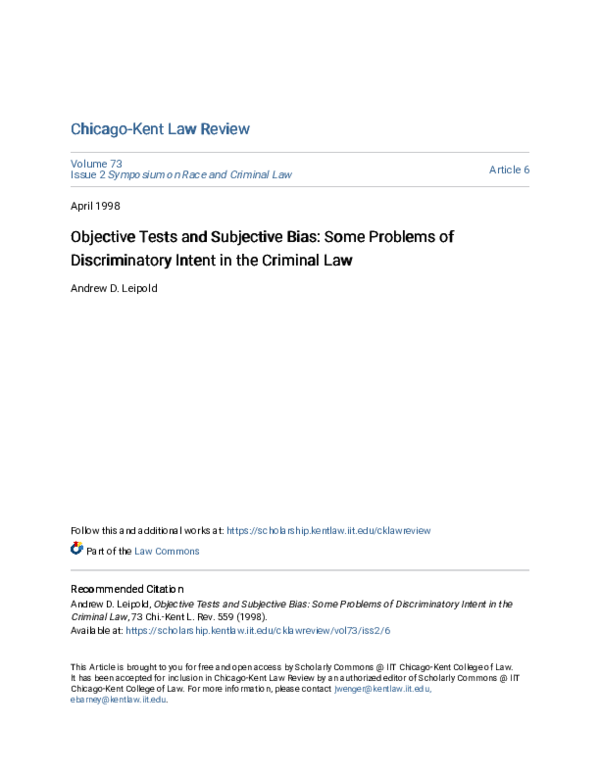 (PDF) Objective Tests and Subjective Bias: Some Problems of ...