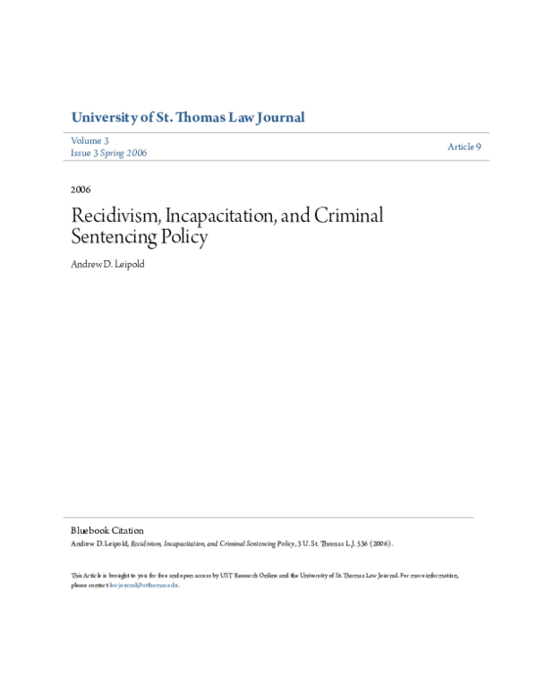 (PDF) Recidivism, Incapacitation, and Criminal Sentencing Policy