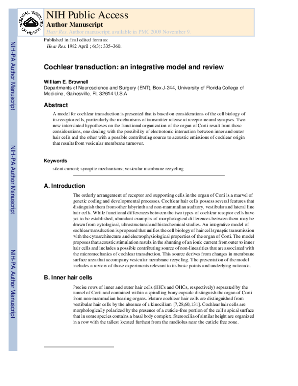 (PDF) Cochlear transduction: an integrative model and review