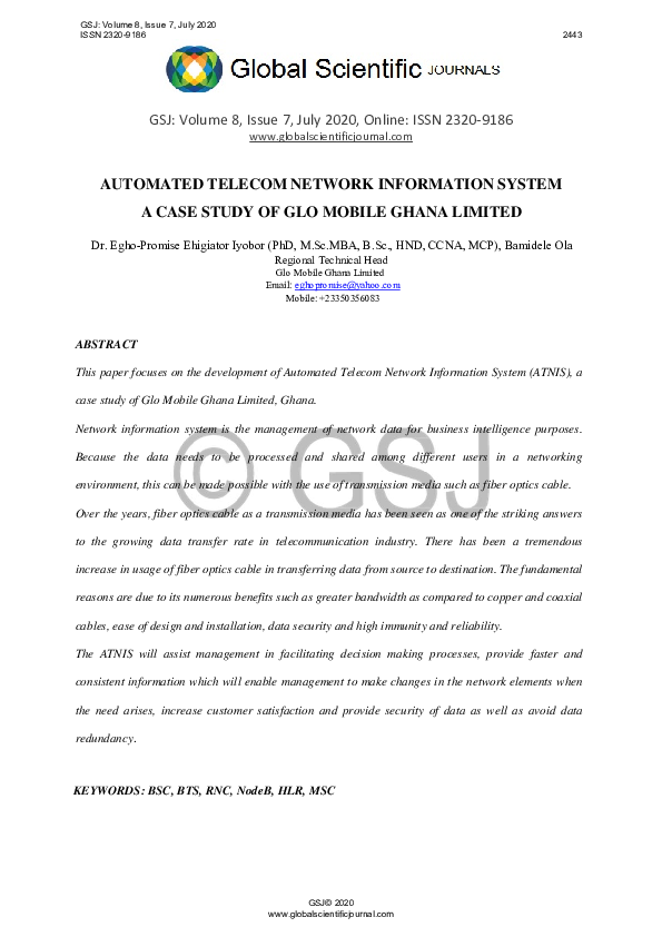 (PDF) AUTOMATED TELECOM NETWORK INFORMATION SYSTEM A CASE STUDY OF GLO ...