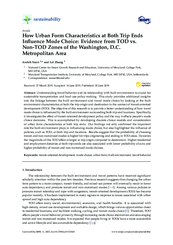 (PDF) How Urban Form Characteristics at Both Trip Ends Influence Mode ...