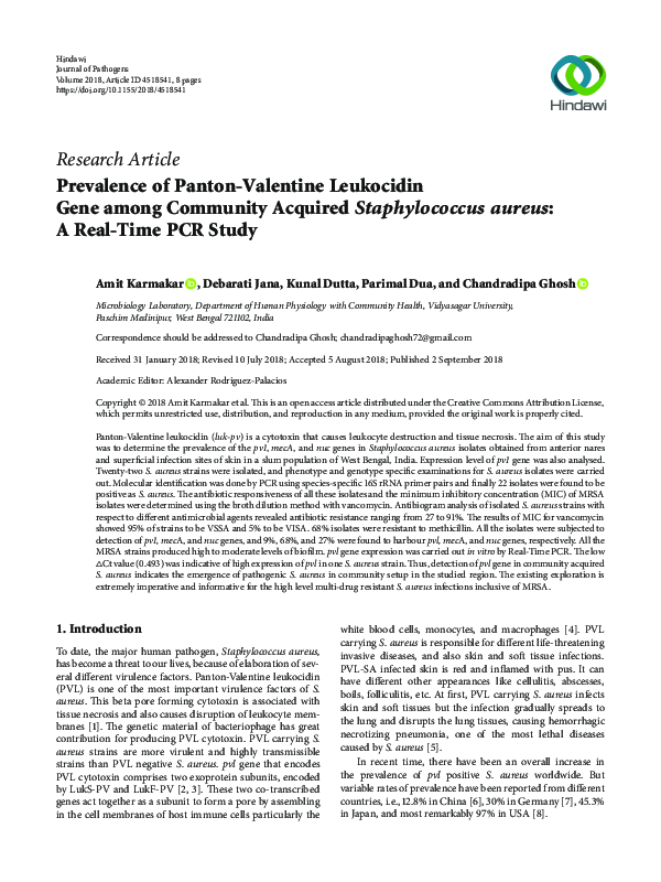(PDF) Prevalence of Panton-Valentine leukocidin genes in community associated methicillin ...