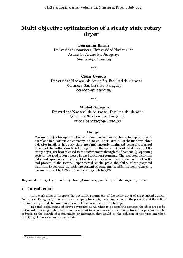 (PDF) Multi-objective optimization of a steady-state rotary dryer