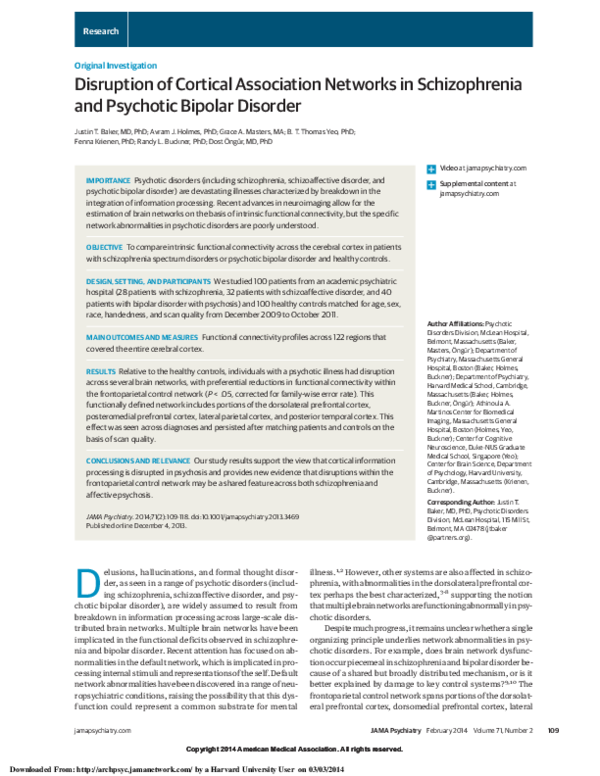 Pdf Disruption Of Frontoparietal Control Network In Schizophrenia And Psychotic Bipolar Disorder