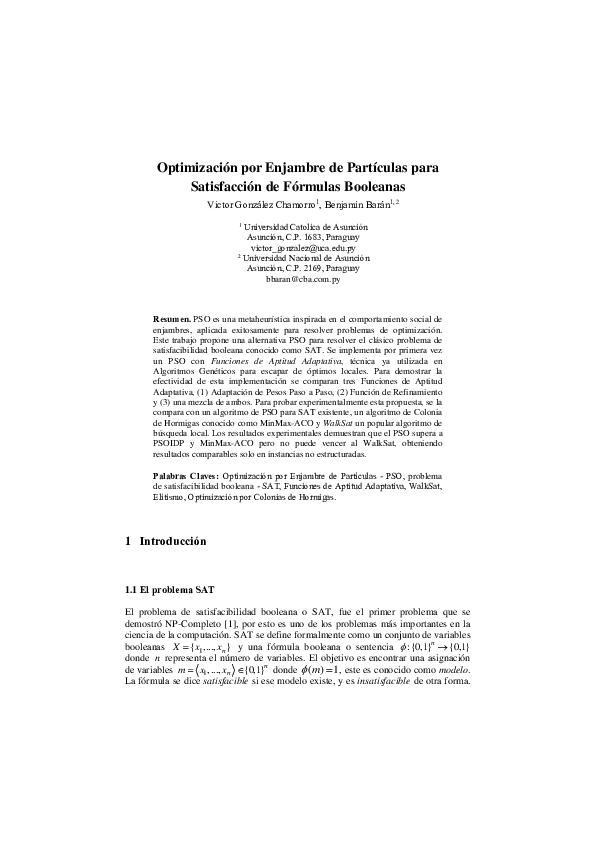 (PDF) Optimizaci n por Enjambre de Part culas para Satisfacci n de F rmulas Booleanas
