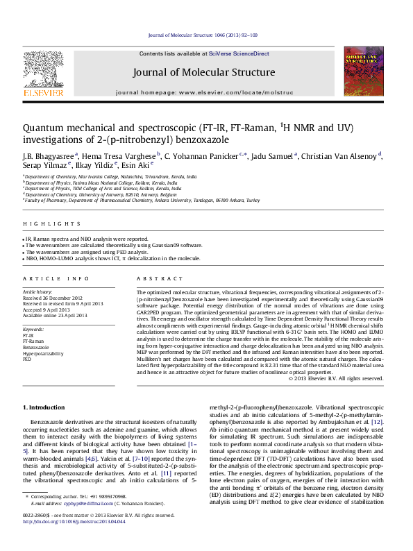 (PDF) Quantum mechanical and spectroscopic (FT-IR, FT-Raman, 1H NMR and UV) investigations of 2 ...