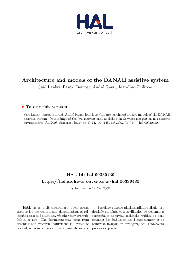 (PDF) Architecture and models of the DANAH assistive system