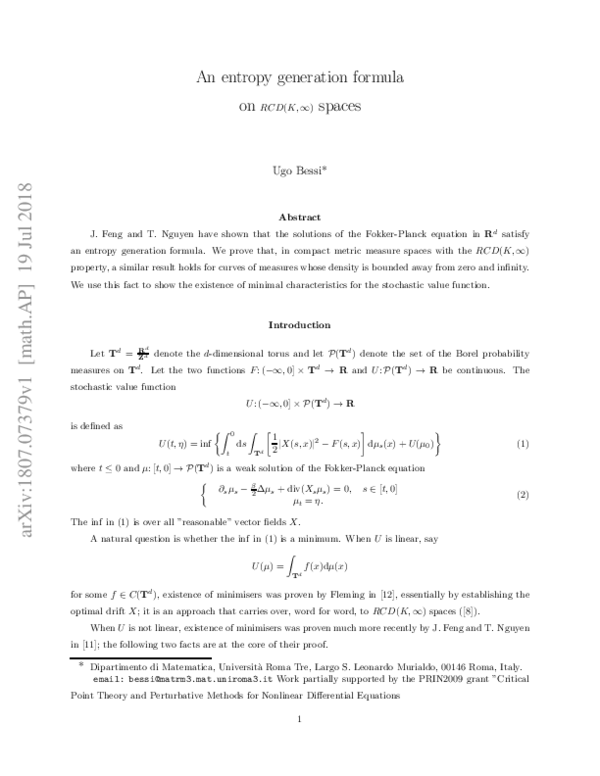 (PDF) An entropy generation formula on $$\varvec{RCD(K,\infty )}$$ R C D ( K , ∞ ) spaces