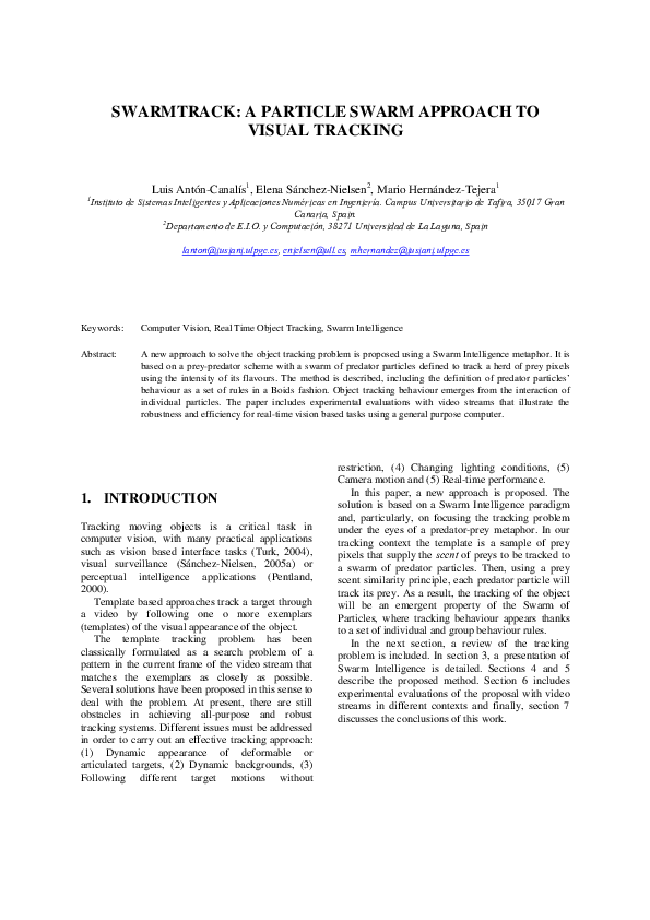 (PDF) Swarmtrack: A particle swarm approach to visual tracking
