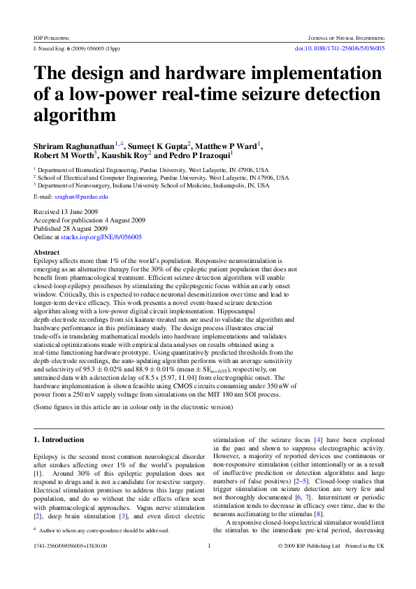 Pdf Low Power Real Time Seizure Detection System
