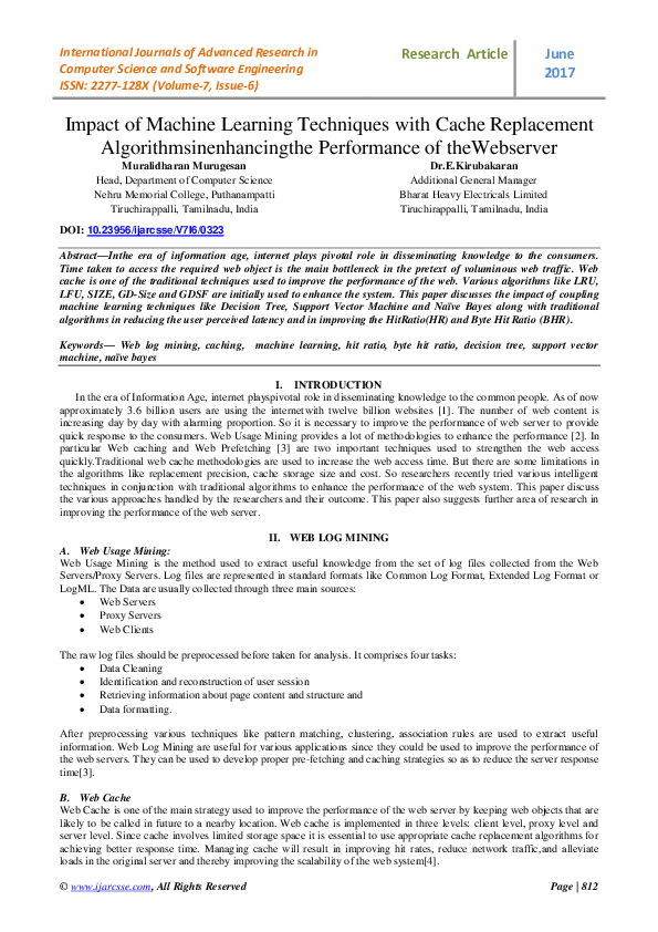 (PDF) Impact of Machine Learning Techniques with Cache Replacement ...