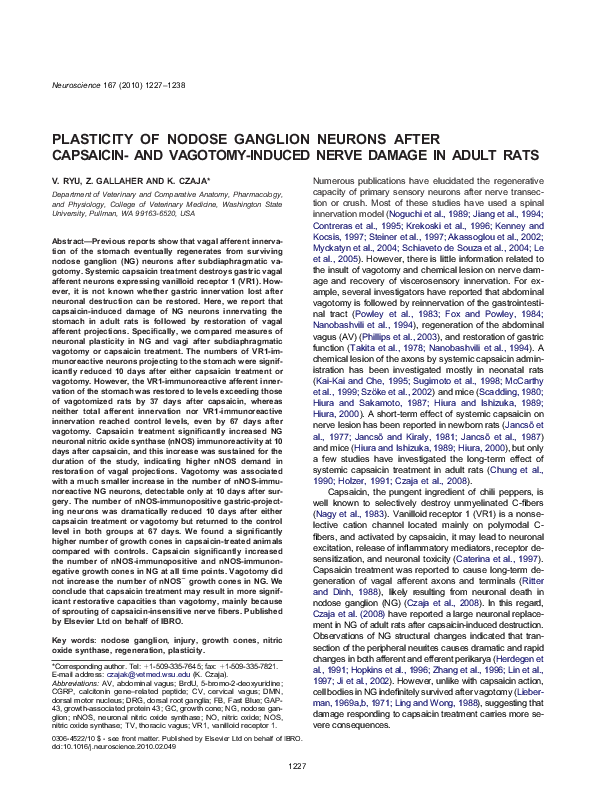 (PDF) Plasticity of nodose ganglion neurons after capsaicin- and ...