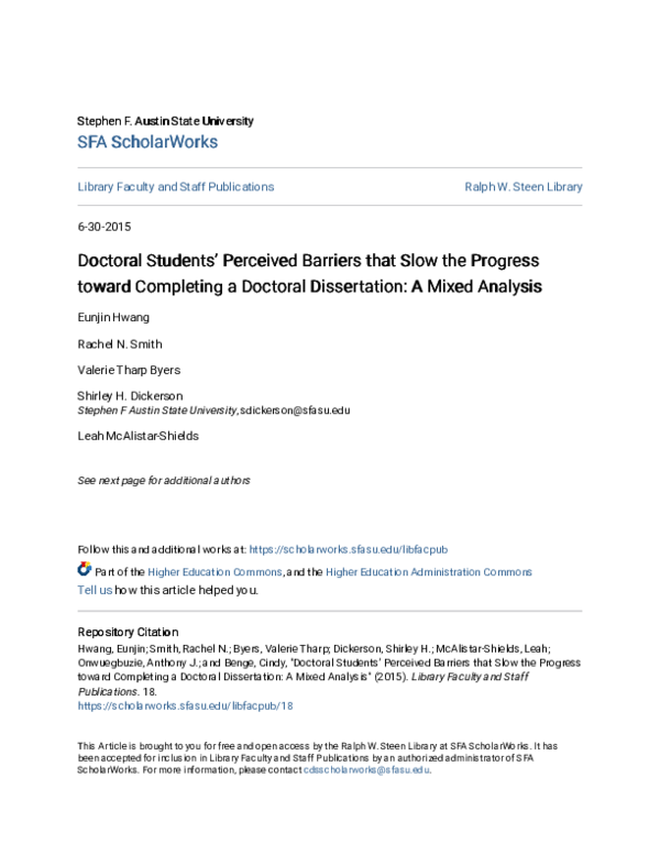 (PDF) Doctoral Students’ Perceived Barriers that Slow the Progress toward Completing a Doctoral ...