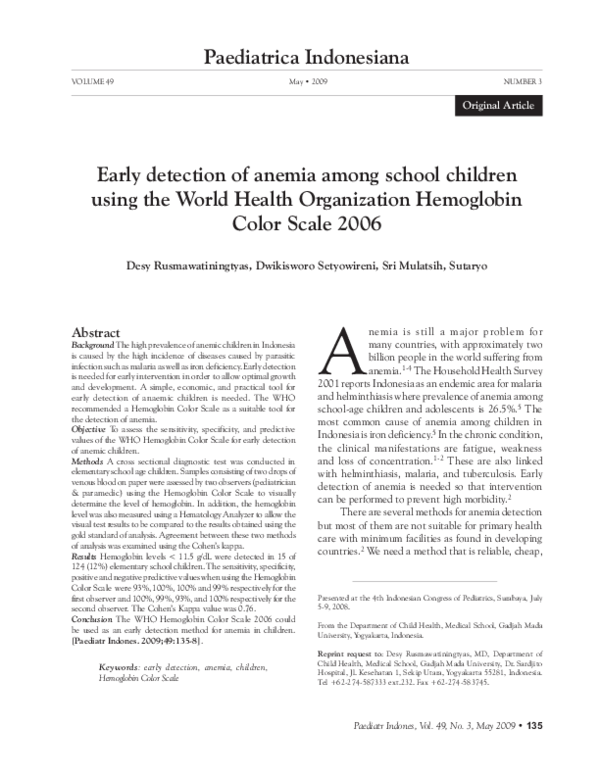 (PDF) Early detection of anemia among school children using the World ...