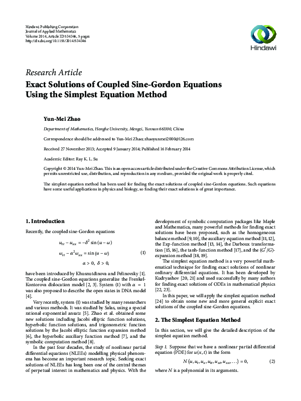 Pdf Exact Solutions Of Coupled Sine Gordon Equations Using The