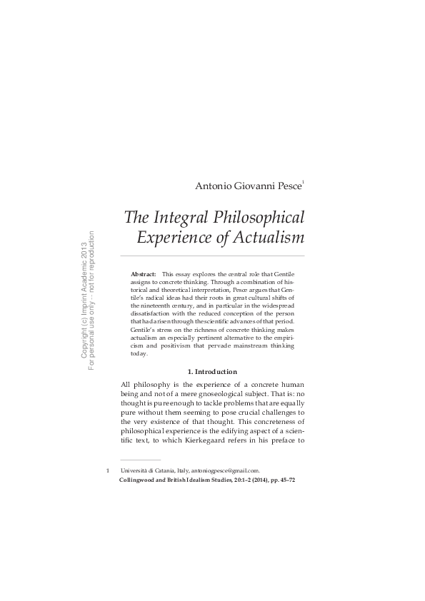 (PDF) The Integral Philosophical Exprerience of Actualism