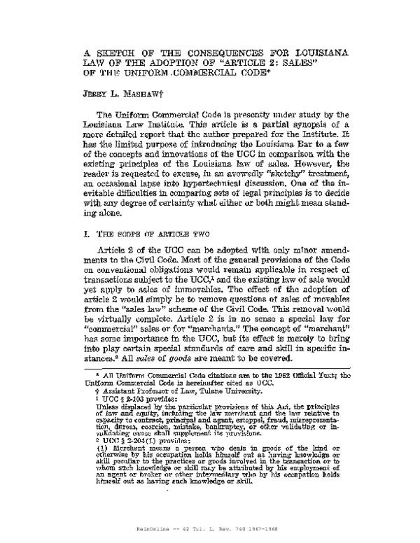 (PDF) A Sketch of the Consequences for Louisiana Law of the Adoption of ...