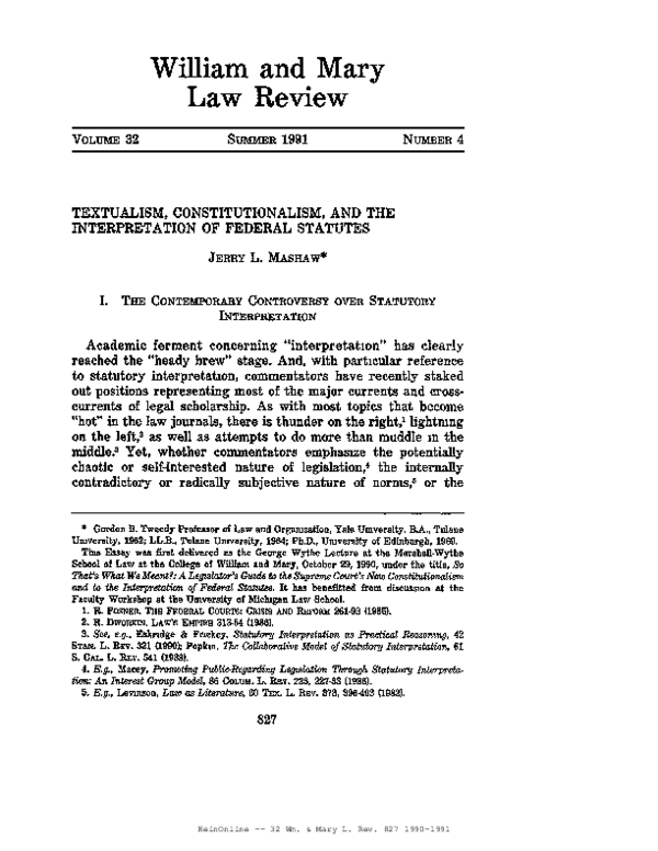(PDF) Textualism, Constitutionalism, and the Interpretation of Federal ...