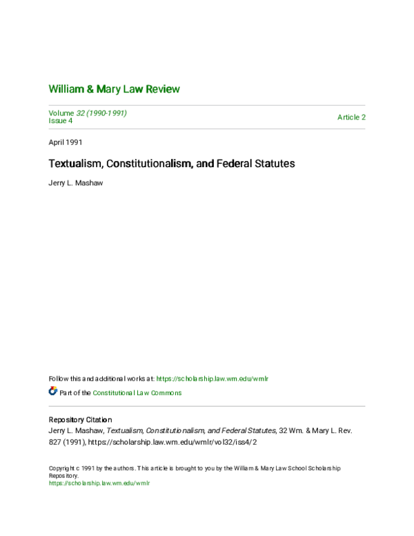 (PDF) Textualism, Constitutionalism, and Federal Statutes
