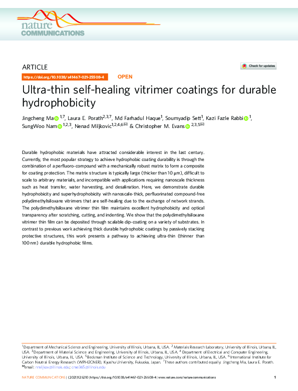 (PDF) Ultra-thin self-healing vitrimer coatings for durable hydrophobicity