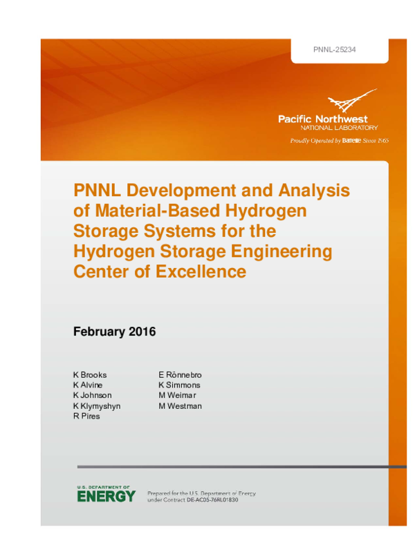 (PDF) PNNL Development and Analysis of Material-Based Hydrogen Storage Systems for the Hydrogen ...
