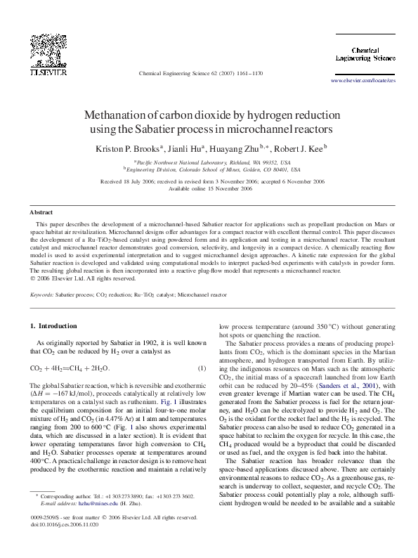 (PDF) Methanation of carbon dioxide by hydrogen reduction using the ...