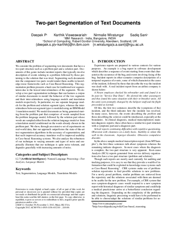 (PDF) Two-part segmentation of text documents